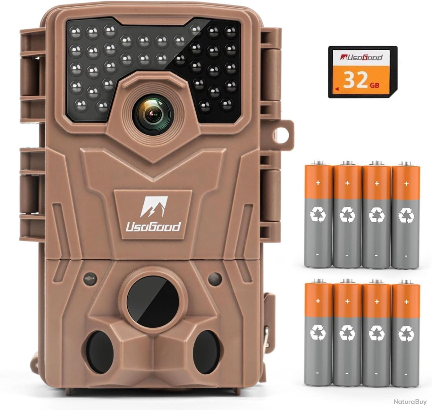 Caméra de Chasse 4K 30fps Infrarouge Vision Nocturne No Glow Carte 32GB ...