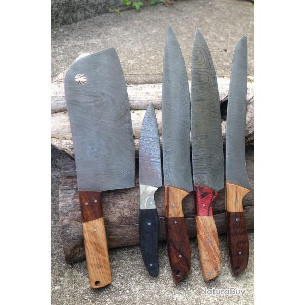 LOT DE 5 Couteau De Cuisine Couteau de Chef Lame Acier Damas 256 ...