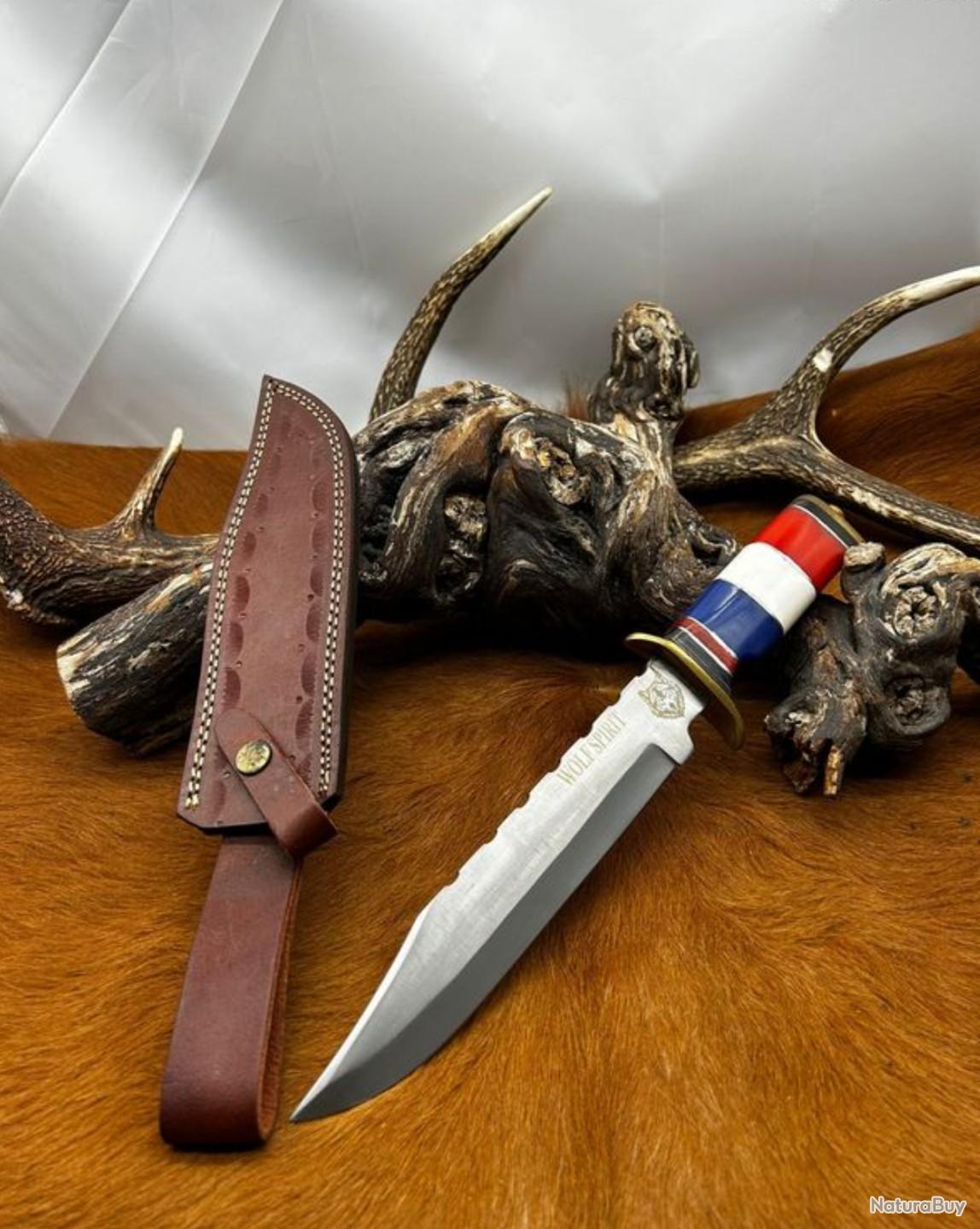 Couteau Bowie "WOLF SPIRIT " BBR gravé tête de loup - Couteaux droits ...