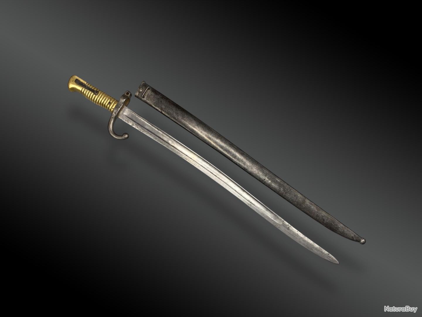 SABRE-BAÏONNETTE pour fusil REMINGTON Mod.1868 - Avec fourreau. Italie ...