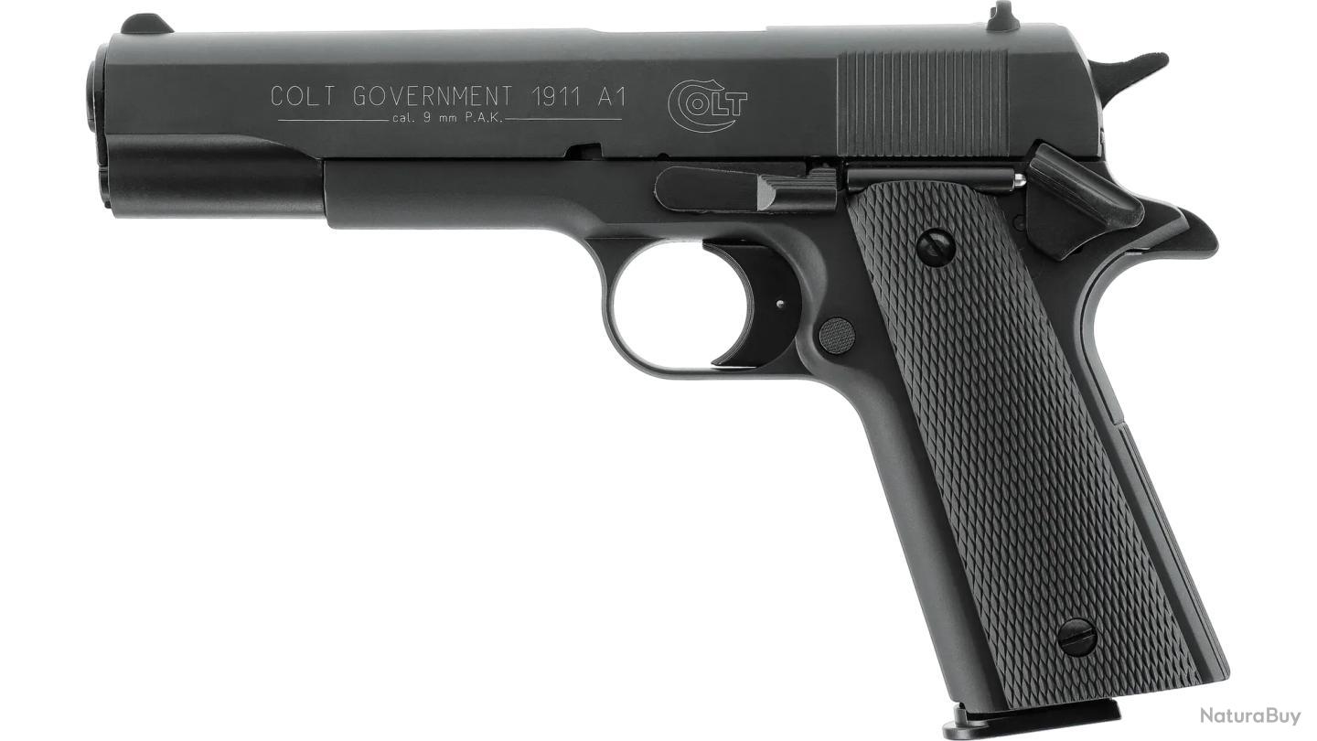 Pistolet blanc Colt Government 1911 A1 Noir - Cal. 9 mm PAK - Pistolets ...