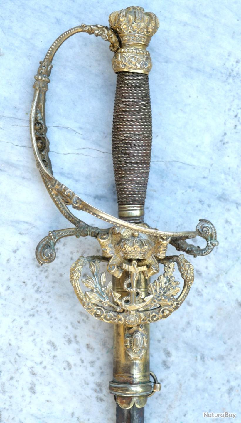 RARE épée amiral Marine royaume Belgique XIX SF + chape vers 1831 - ref ...