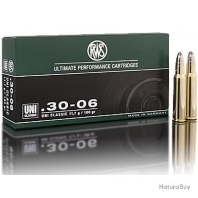 CARTOUCHE RWS calibre 30-06 H.MANTEL 11.7G 180grs x20 - Balles Calibre ...