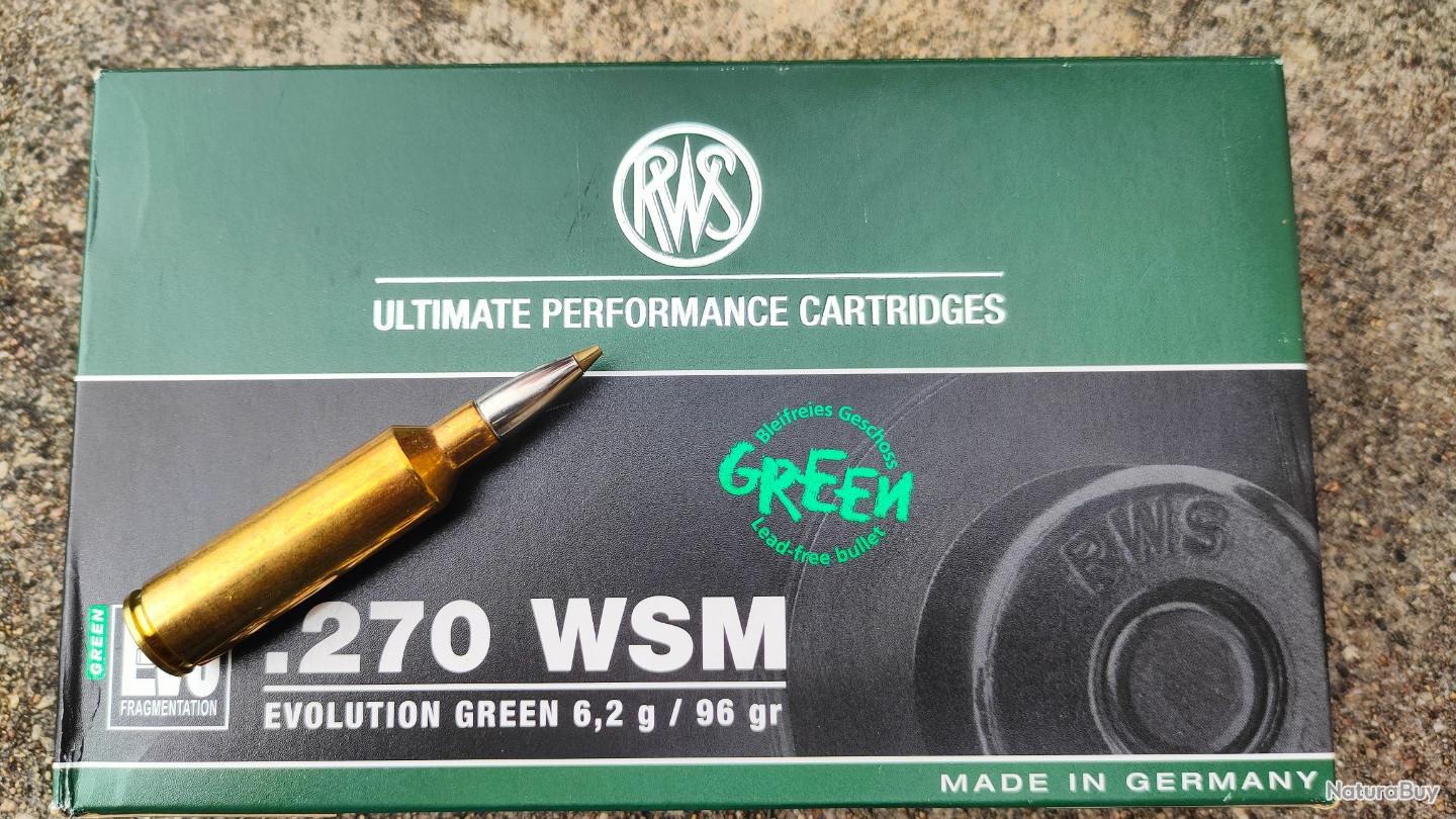 1 BOÎTE DE 20 MUNITIONS RWS 270 WSM ÉVOLUTION GREEN 96 GRAINS 6.2 g ...