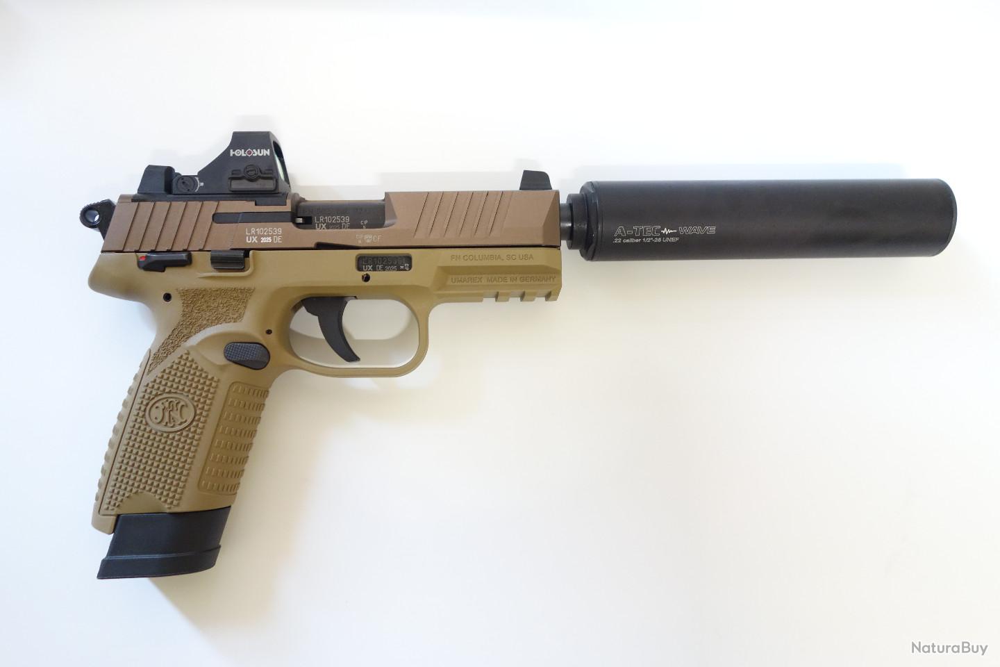 Vente flash ! Pack Pistolet FN 502 tactical tan - Cal. 22Lr + holosun ...