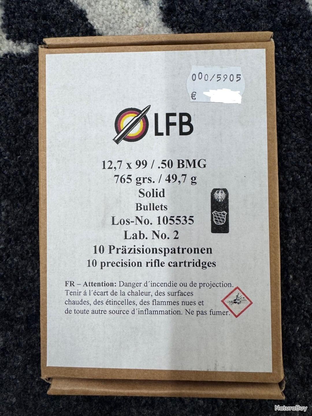 LFB 50 BMG Lab.2 765 grs SOLID (12,7 x 99 OTAN) (x10) - Munitions de Catégorie B (13977196)