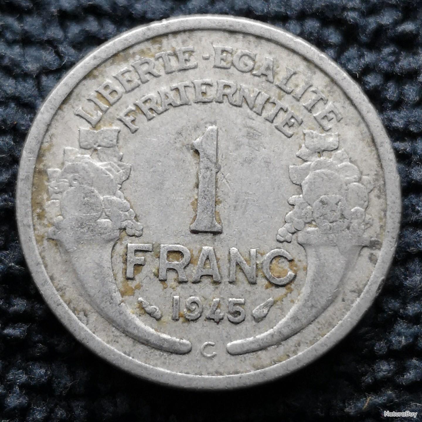 Monnaie France - 1945 C - 1 franc Morlon Aluminium, légère (1.3 gr) (Grade : AB) - Ref N1676 ...
