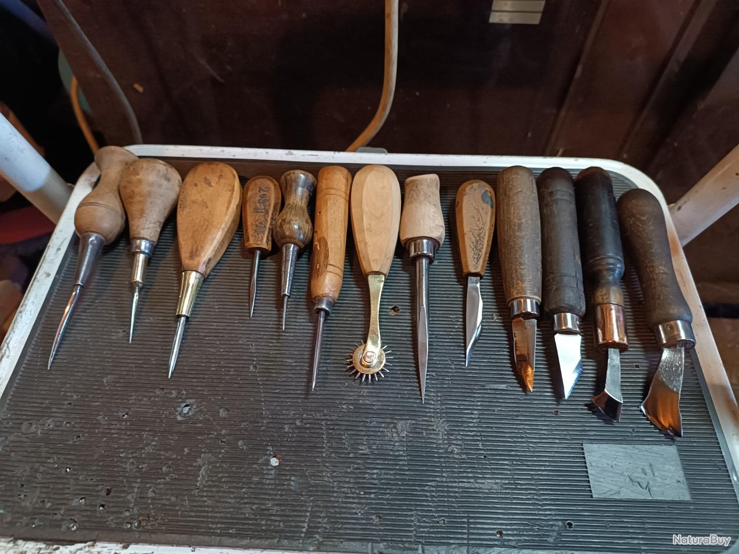 Lot outils cordonnier coutelier travail du cuir Allen couperet tranchet ...