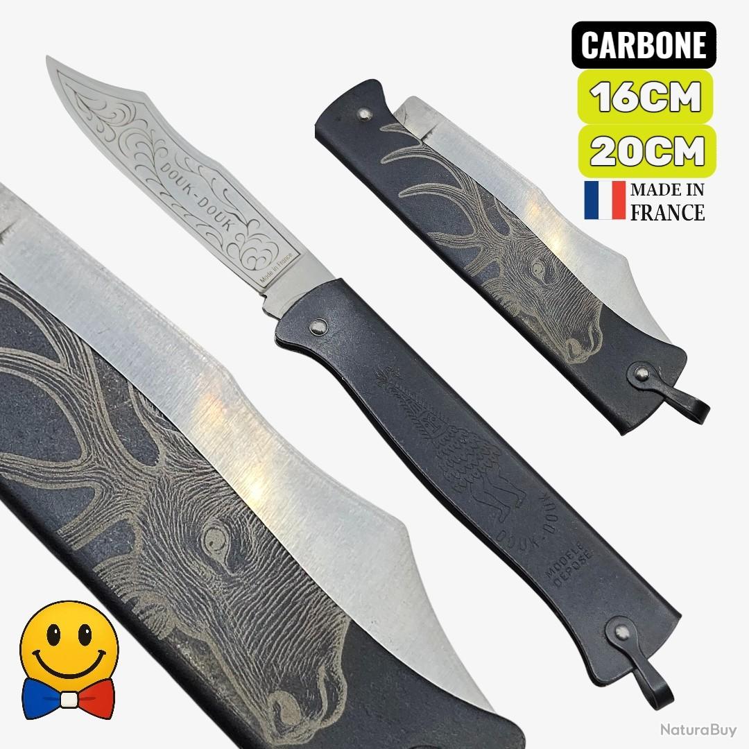 Couteau Douk Douk 20 cm tête cerf manche noir acier carbone - Couteaux régionaux (14060536)