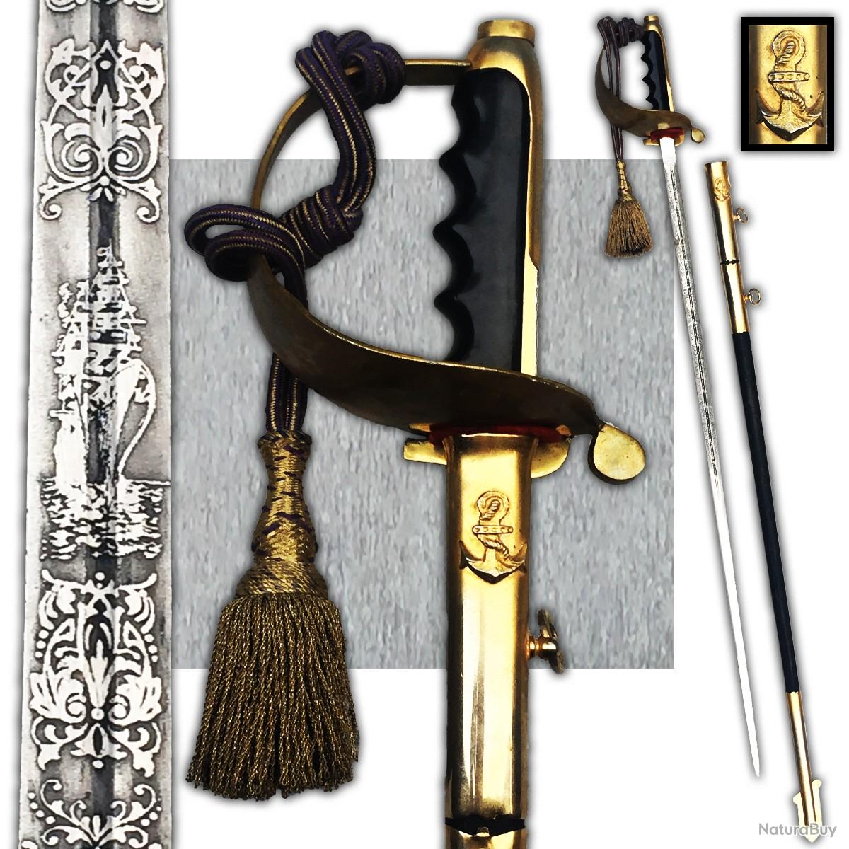 TRES RARE SABRE ITALIEN AÉRO-NAVAL LAME GRAVÉE WW1-2 XX ORIGINAL ...