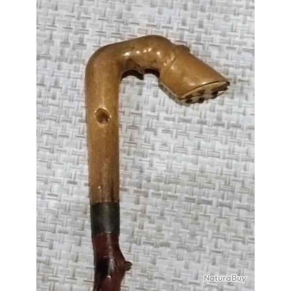 Canne ancienne manche Sabot de Cheval ferré en Corne Blonde Fût en ...