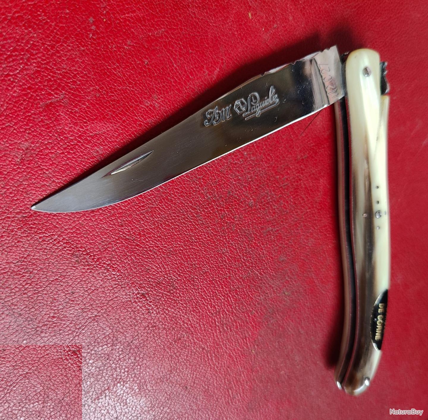 Traditionnel Laguiole plein manche Corne blonde AM Guilloché main ...