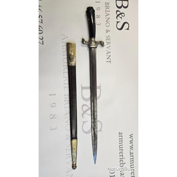 Dague de vénerie, époque Napoléon 3, lamz forgée, poignée corne noire ...